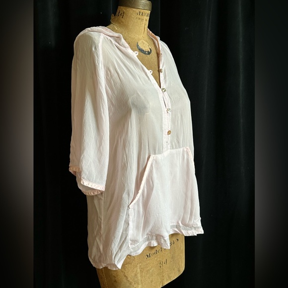 Barbara Lesser | Tops | Barbara Lesser Sheer Hoodie Palest Pink Pouch ...